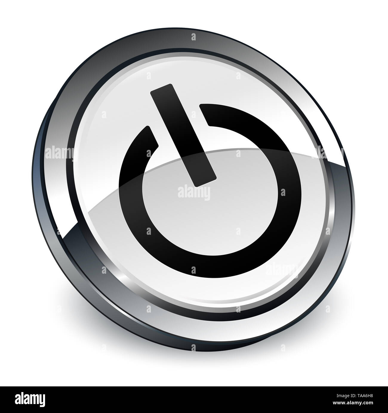 Power icon isolated on 3d white round button abstract illustration ...