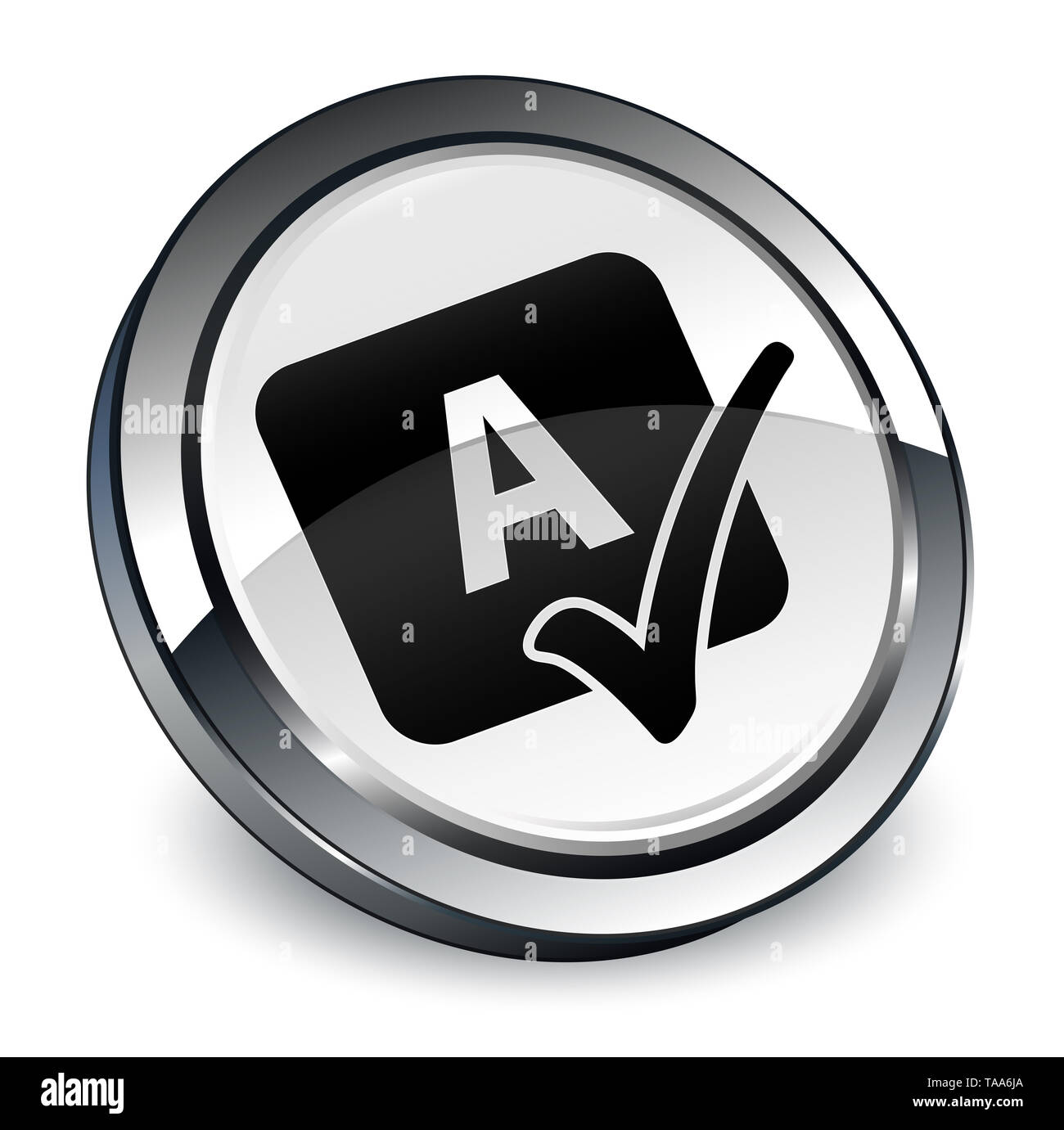 Spell check icon isolated on 3d white round button abstract ...