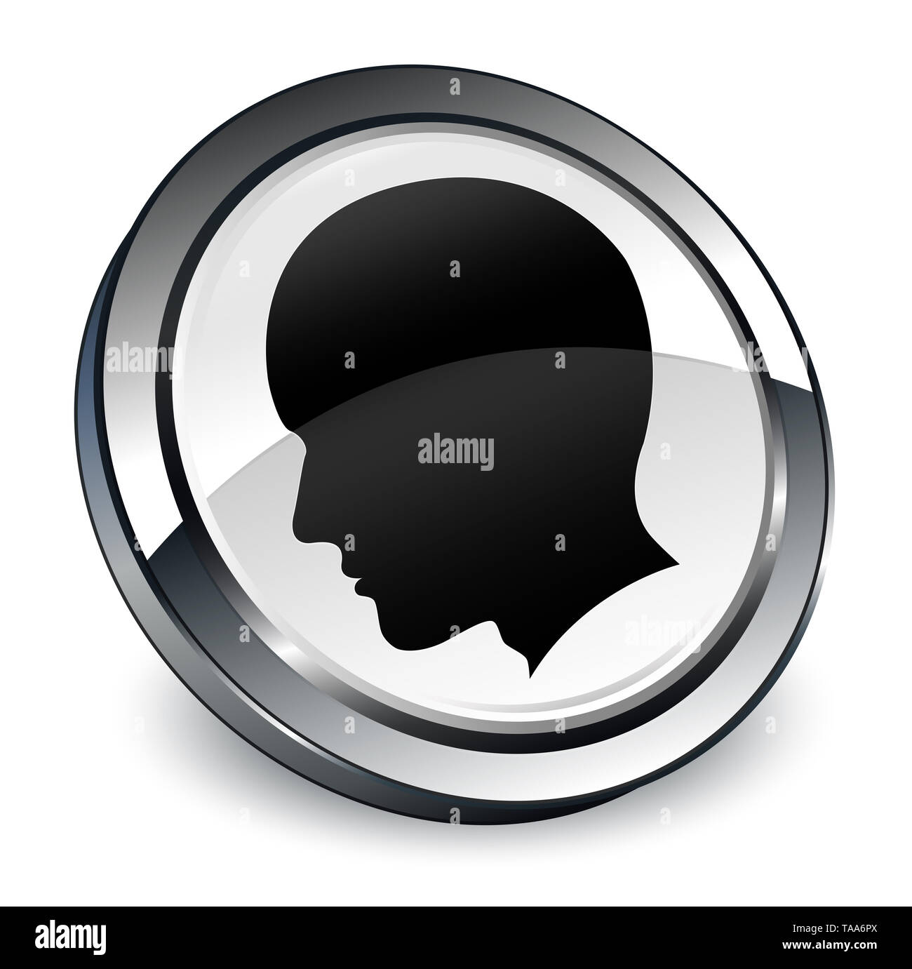 Head male face icon isolated on 3d white round button abstract ...