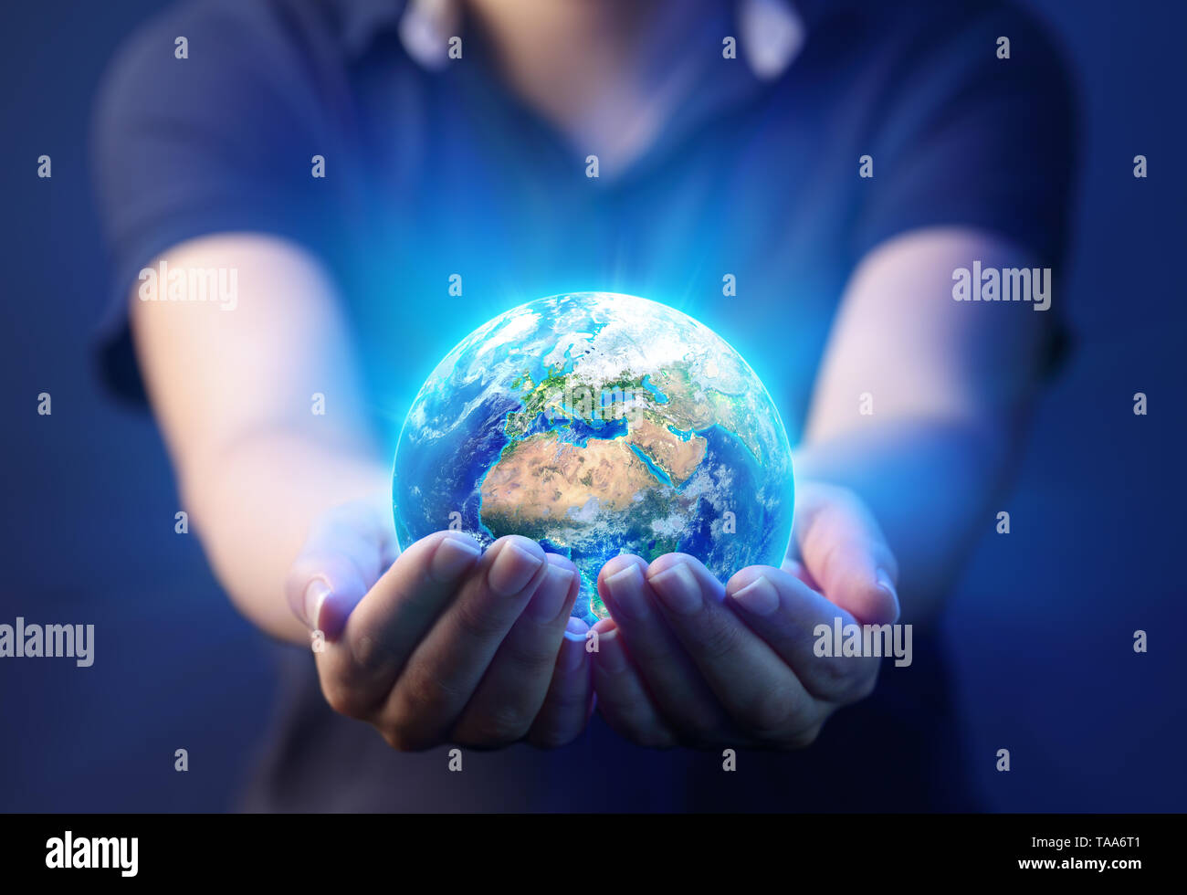 Hands Holding Planet - Earth Day Concept - 3d Rendering - Europe And ...