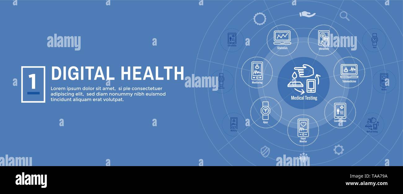 Digital Health Icon Set - Wearable Technology Web Header Banner Stock ...