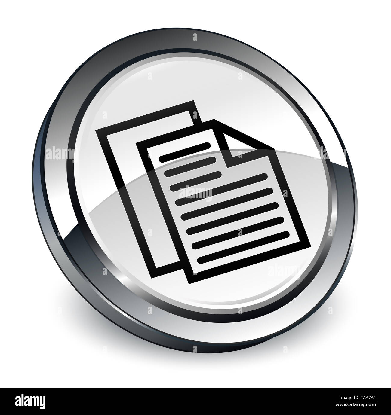 Document pages icon isolated on 3d white round button abstract ...