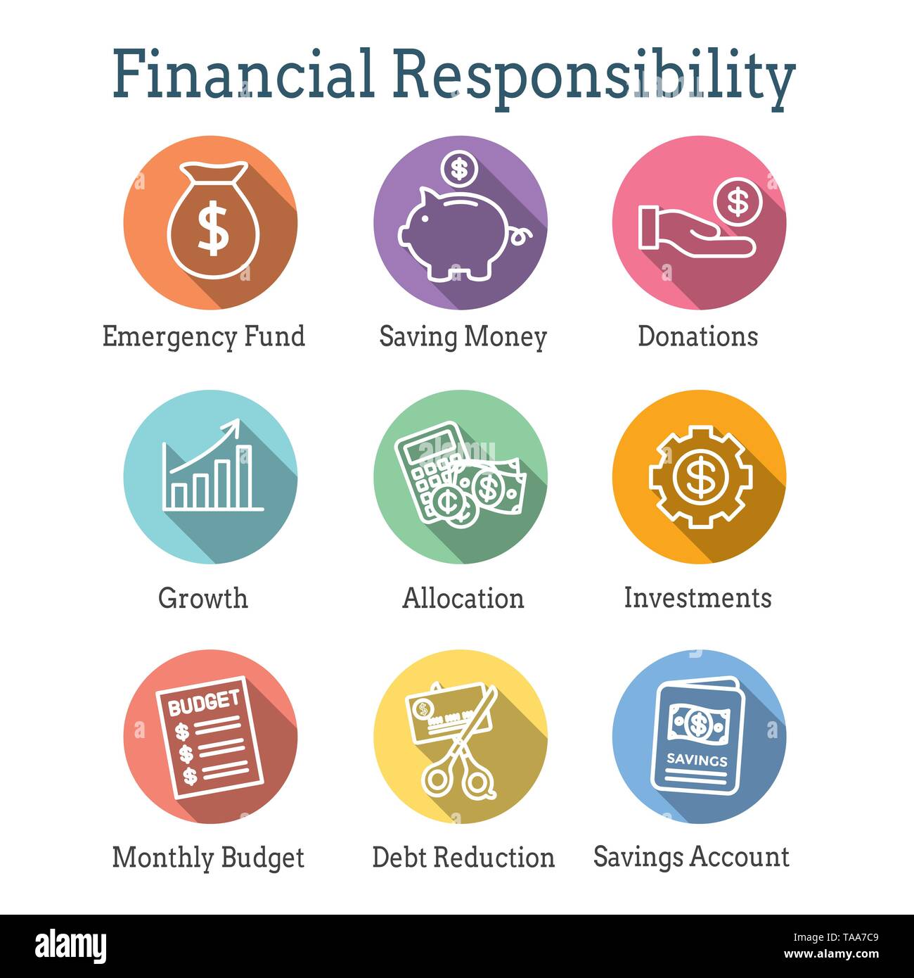 Personal Finance and Responsibility Icon Set with Money, Saving, and ...