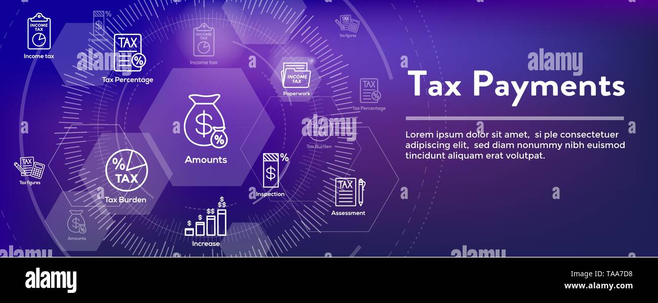 Tax concept w percentage paid, icon and income idea. Flat vector ...
