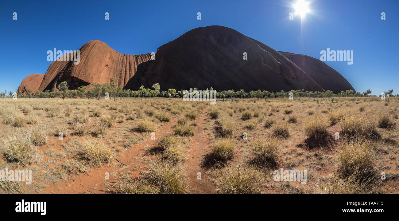 Panoramic perspective of Uluru (Ayers Rock) - mighty monolith rising ...