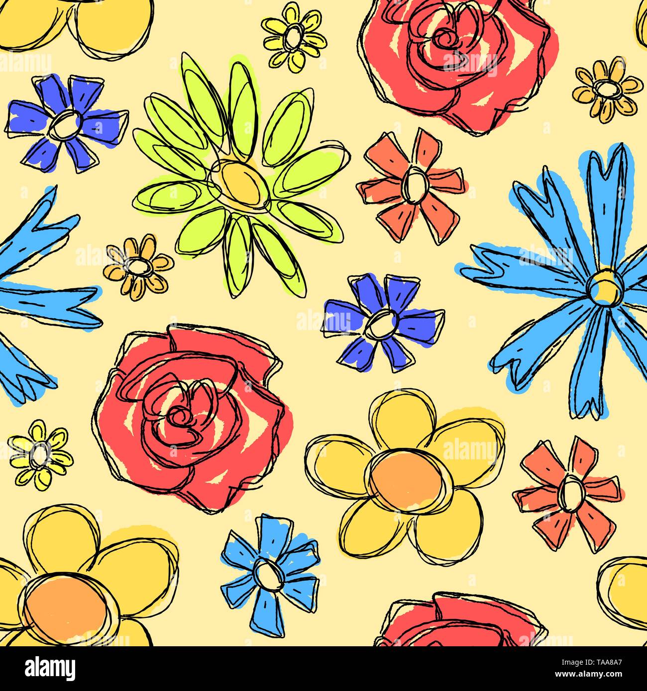 Floral background doodle. Scrapbook scribble seamless texture with ...