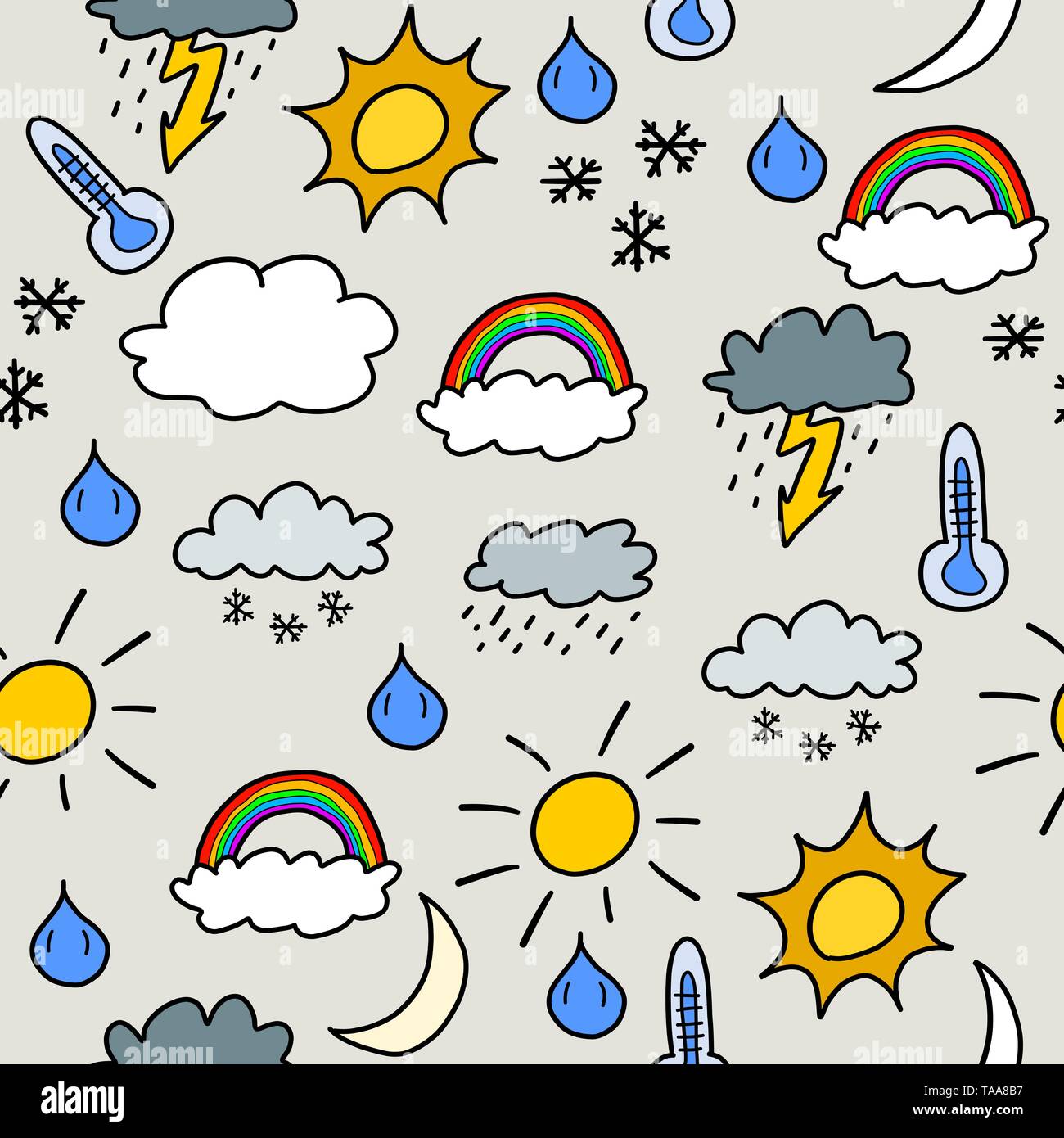 Doodle seamless background texture illustration - weather symbols ...