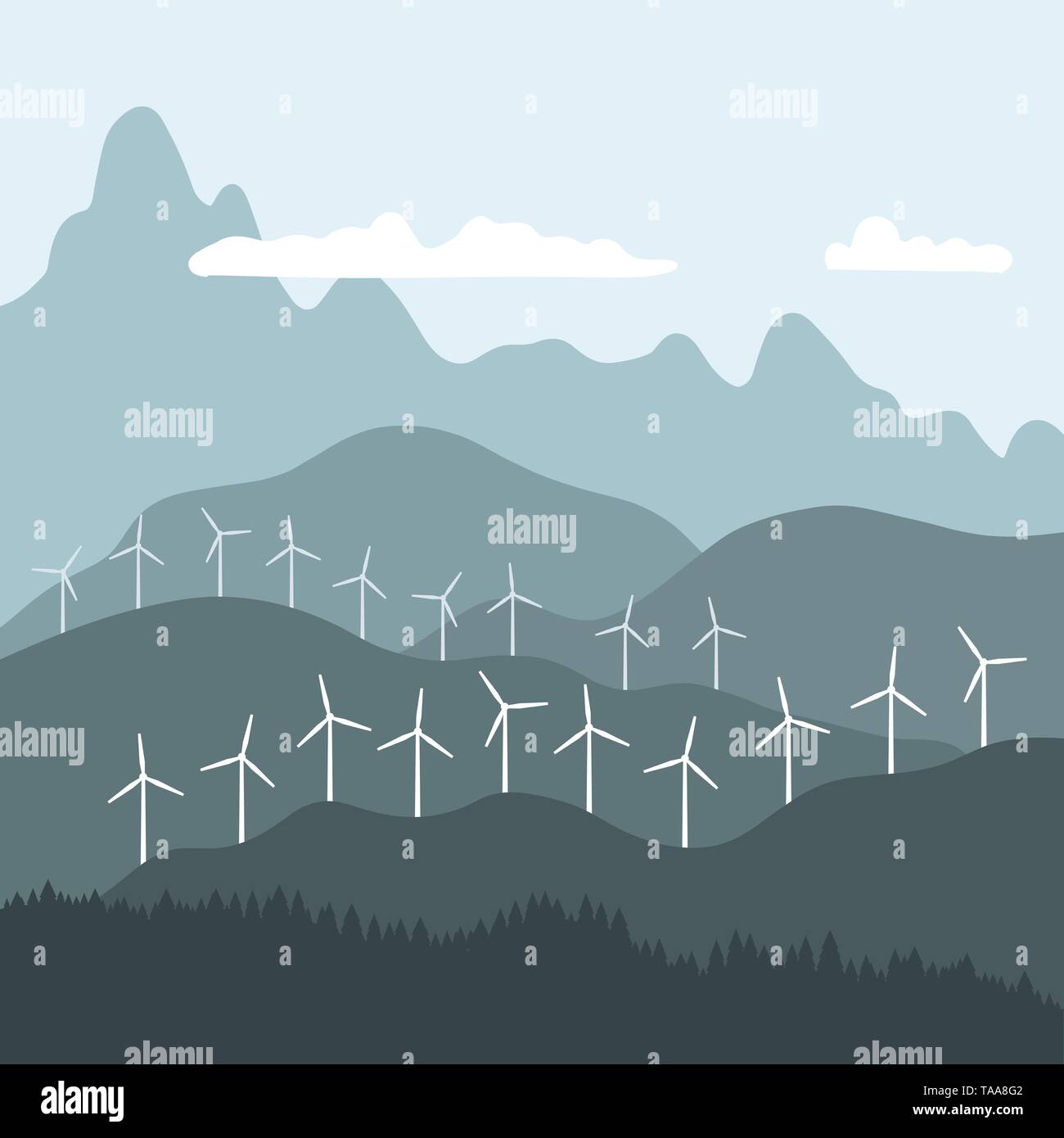 Wind farm - renewable energy wind turbines generation. Vector ...