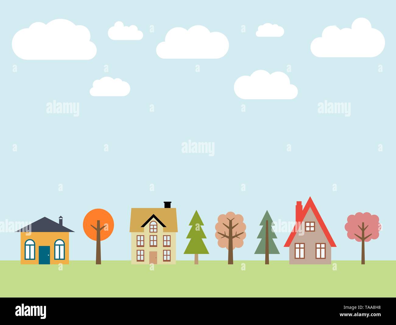 Small town vector - cute village illustration. Residential suburb Stock ...