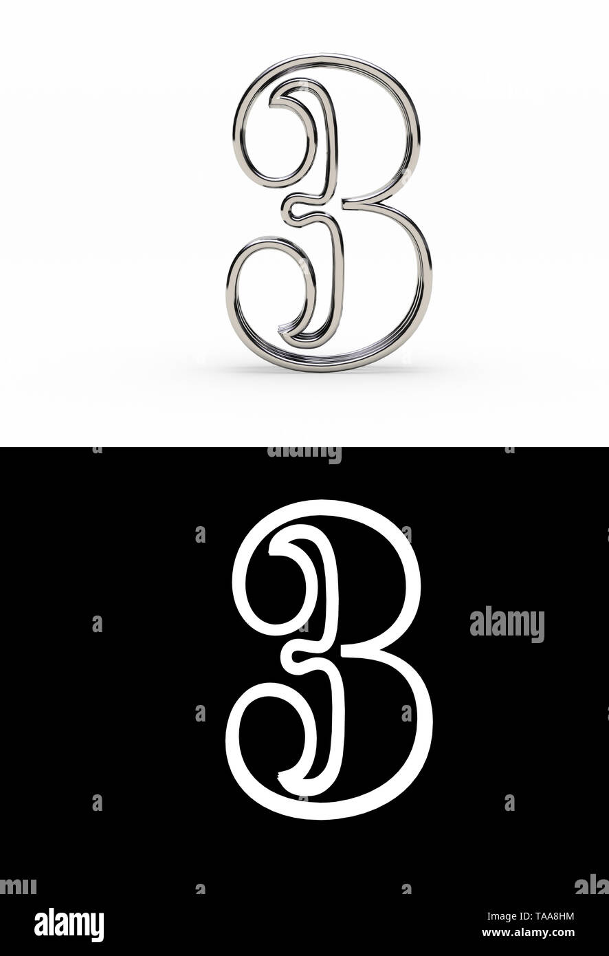 Silver number three years (number 3 years) with shadow, front view ...