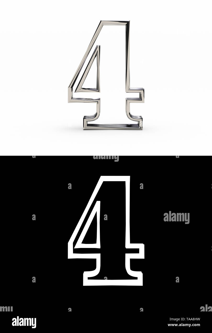 Silver number four years (number 4 years) with shadow, front view, with ...