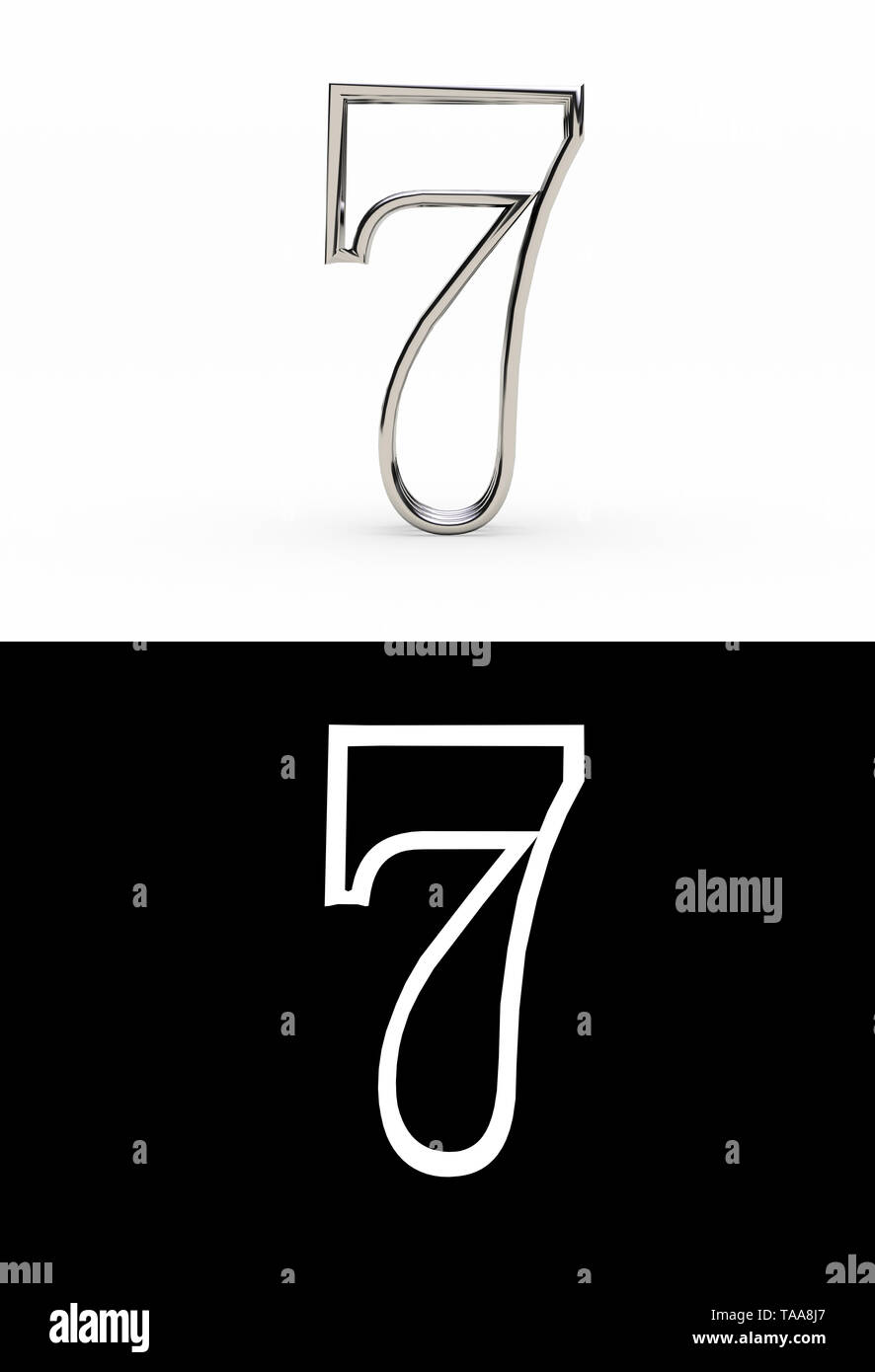 Silver number seven years (number 7 years) with shadow, front view ...