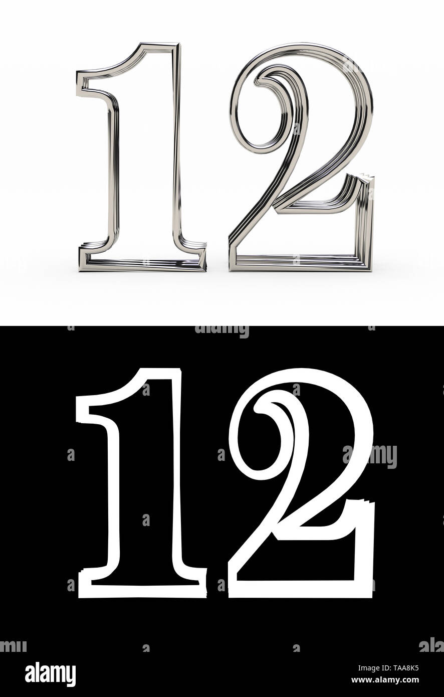 Silver number twelve years (number 12 years) with shadow, front view ...
