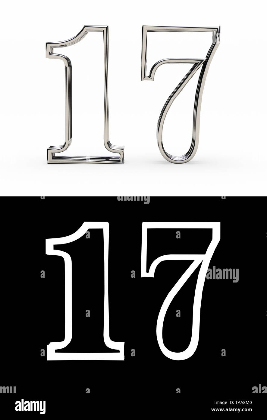 Silver number seventeen years (number 17 years) with shadow, front view ...