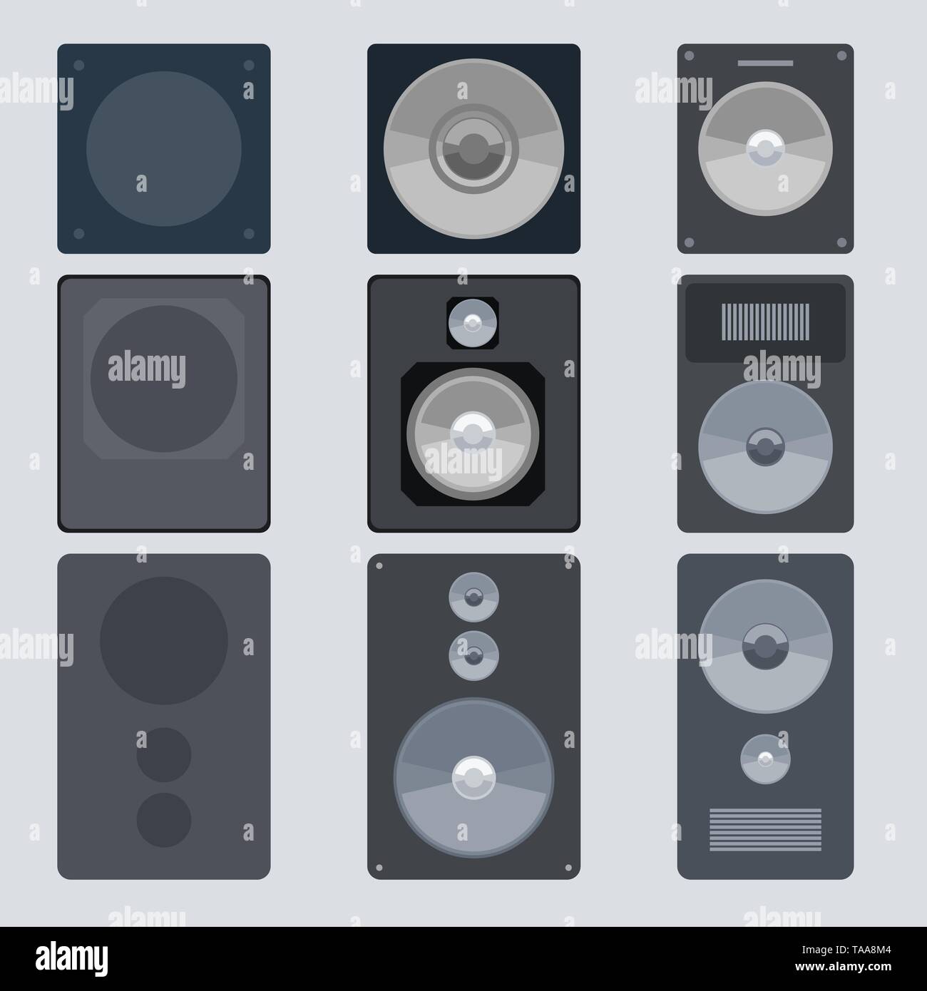 Sound speakers set and audio sound technology. Object collection Stock ...