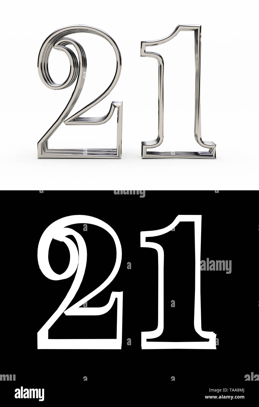 Silver number twenty-one years (number 21 years) with shadow, front ...