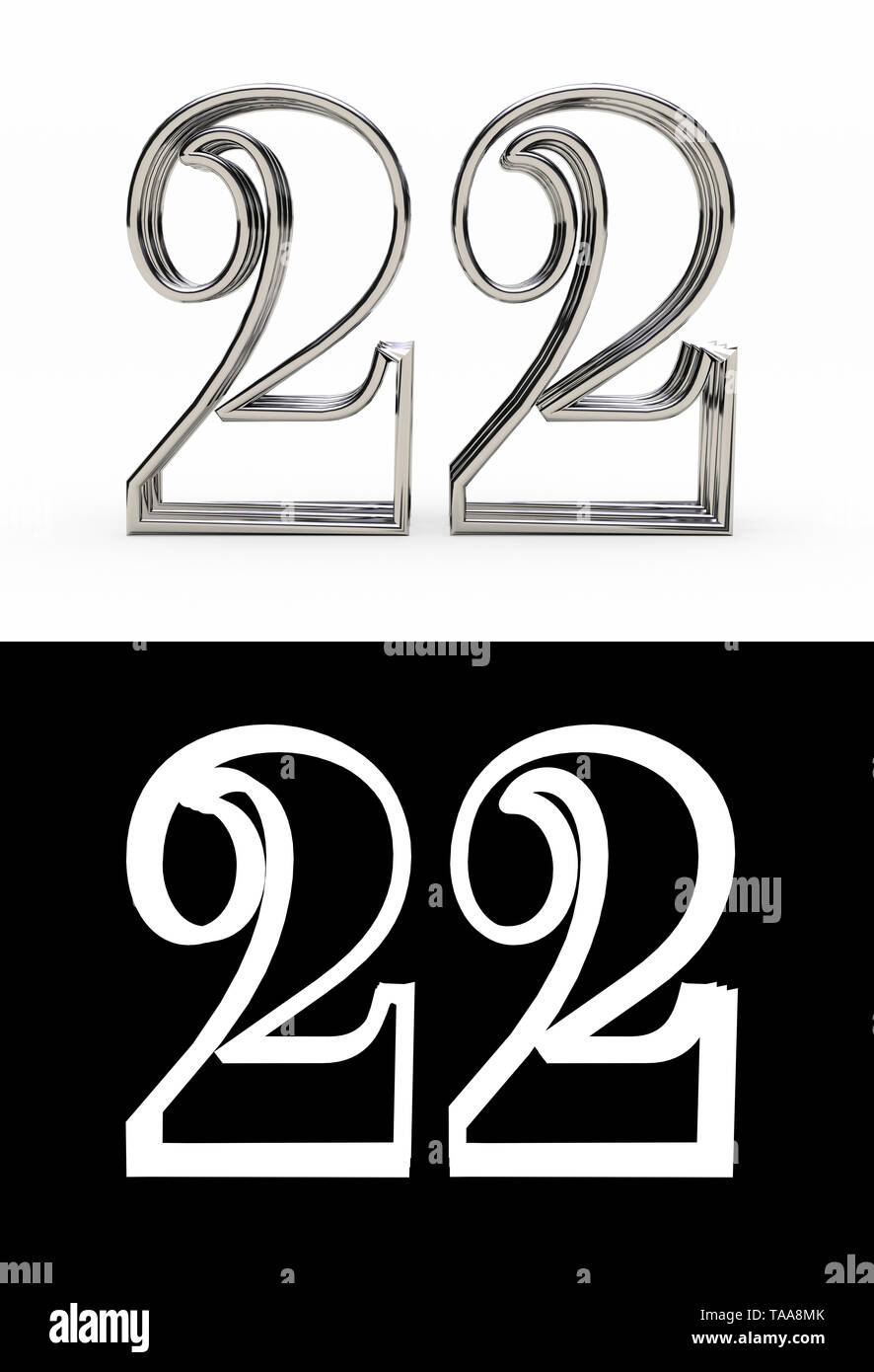 Silver number twenty-two years (number 22 years) with shadow, front ...