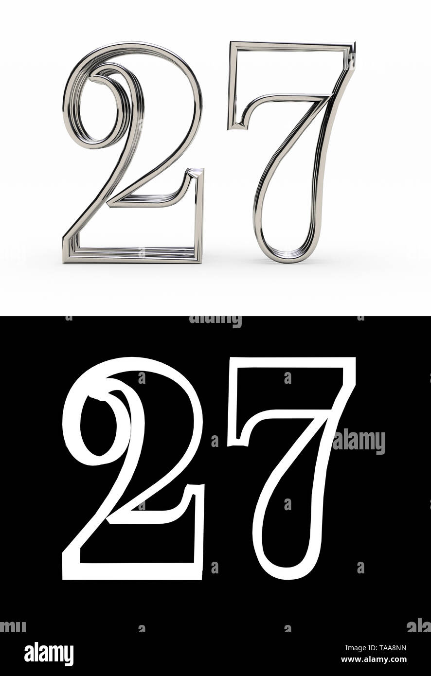 Silver number twenty-seven years (number 27 years) with shadow, front ...