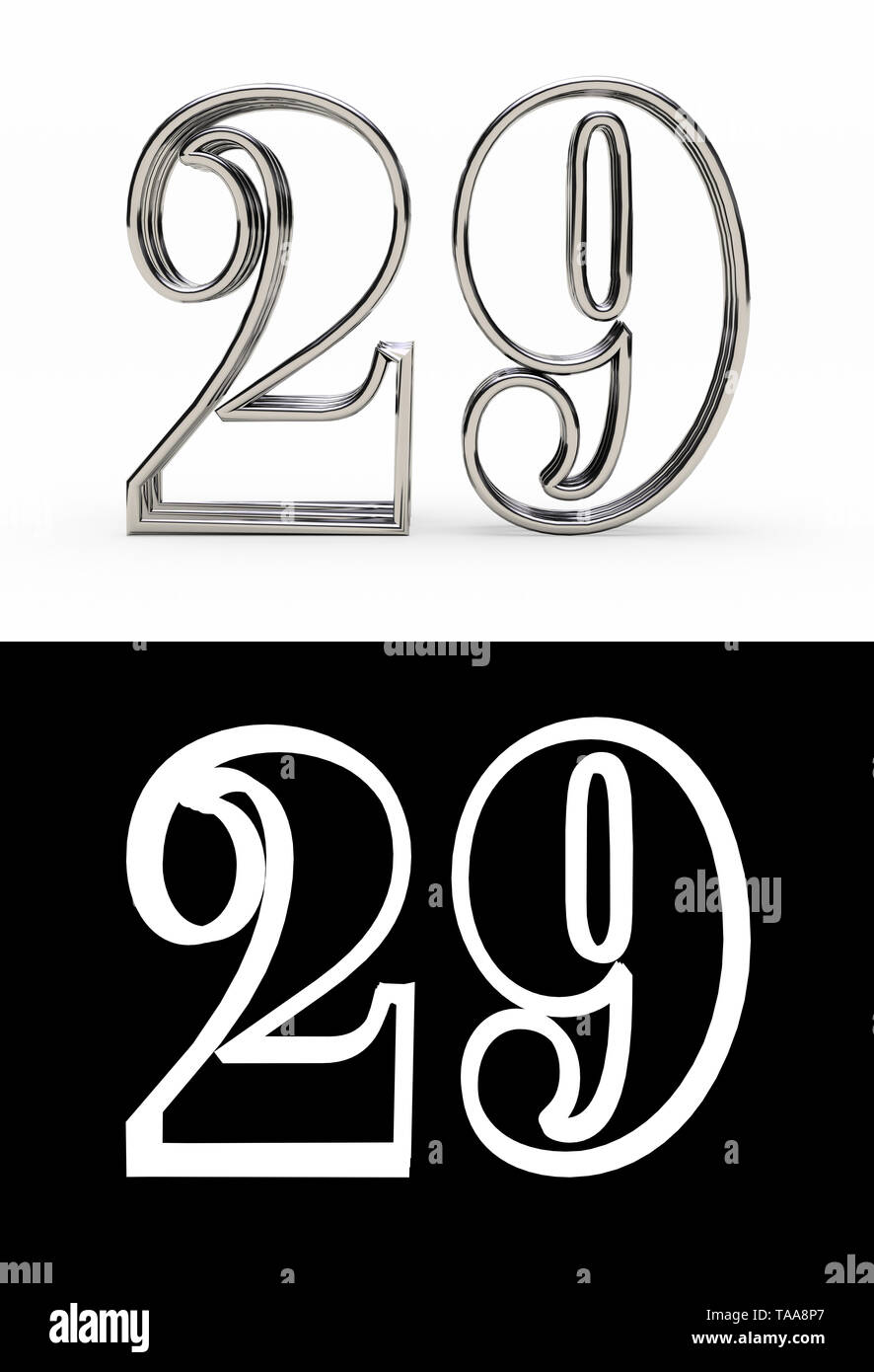 Silver number twenty-nine years (number 29 years) with shadow, front ...
