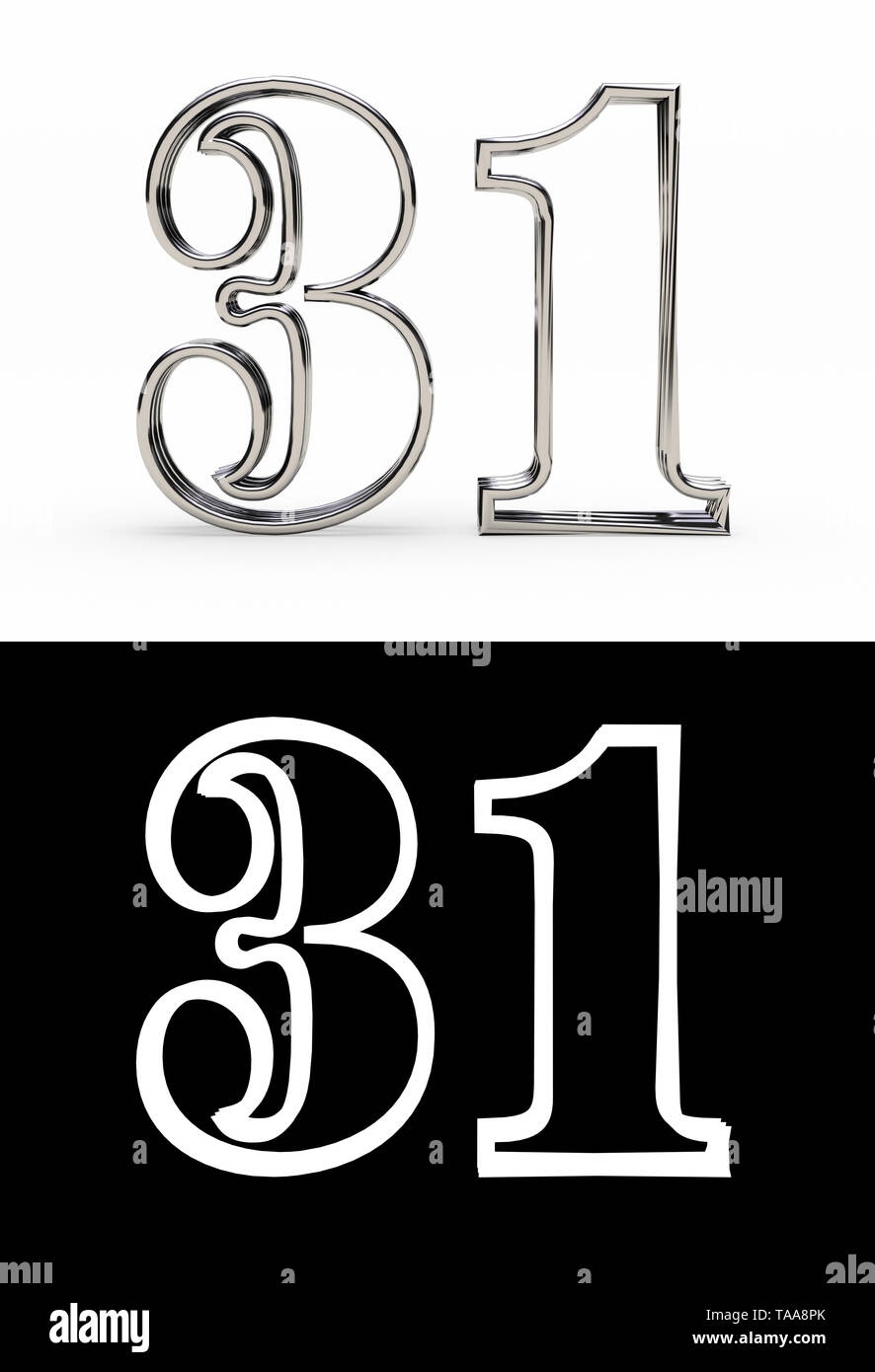 Silver number thirty-one years (number 31 years) with shadow, front ...