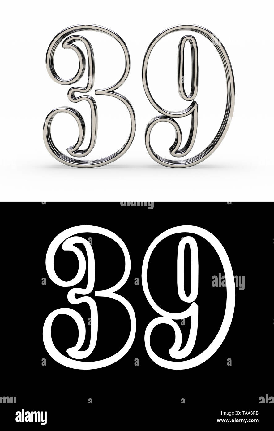 Silver number thirty-nine years (number 39 years) with shadow, front ...