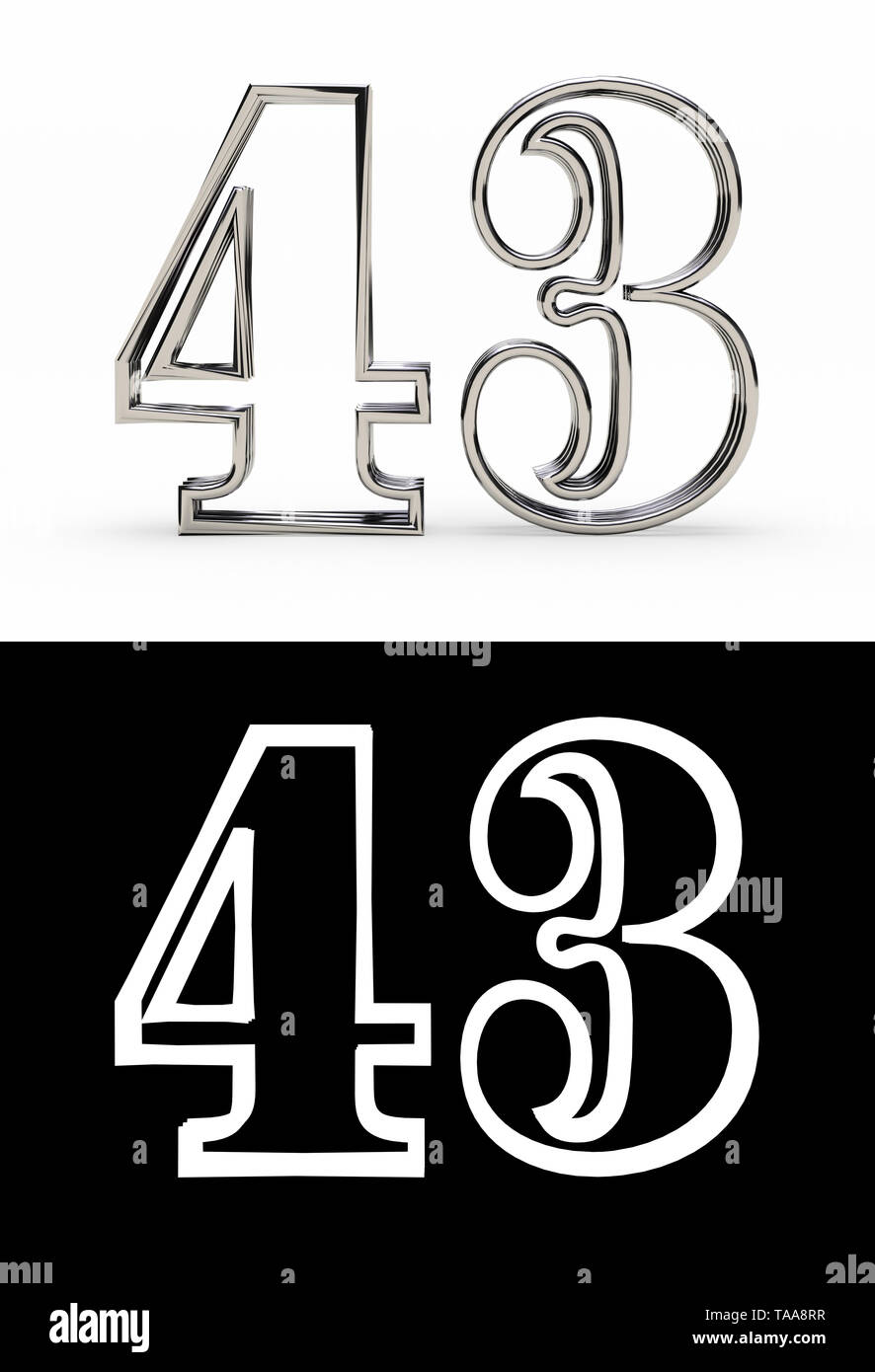 Silver number forty-three years (number 43 years) with shadow, front ...