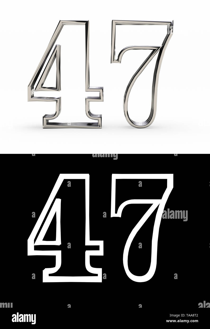 Silver number forty-seven years (number 47 years) with shadow, front ...