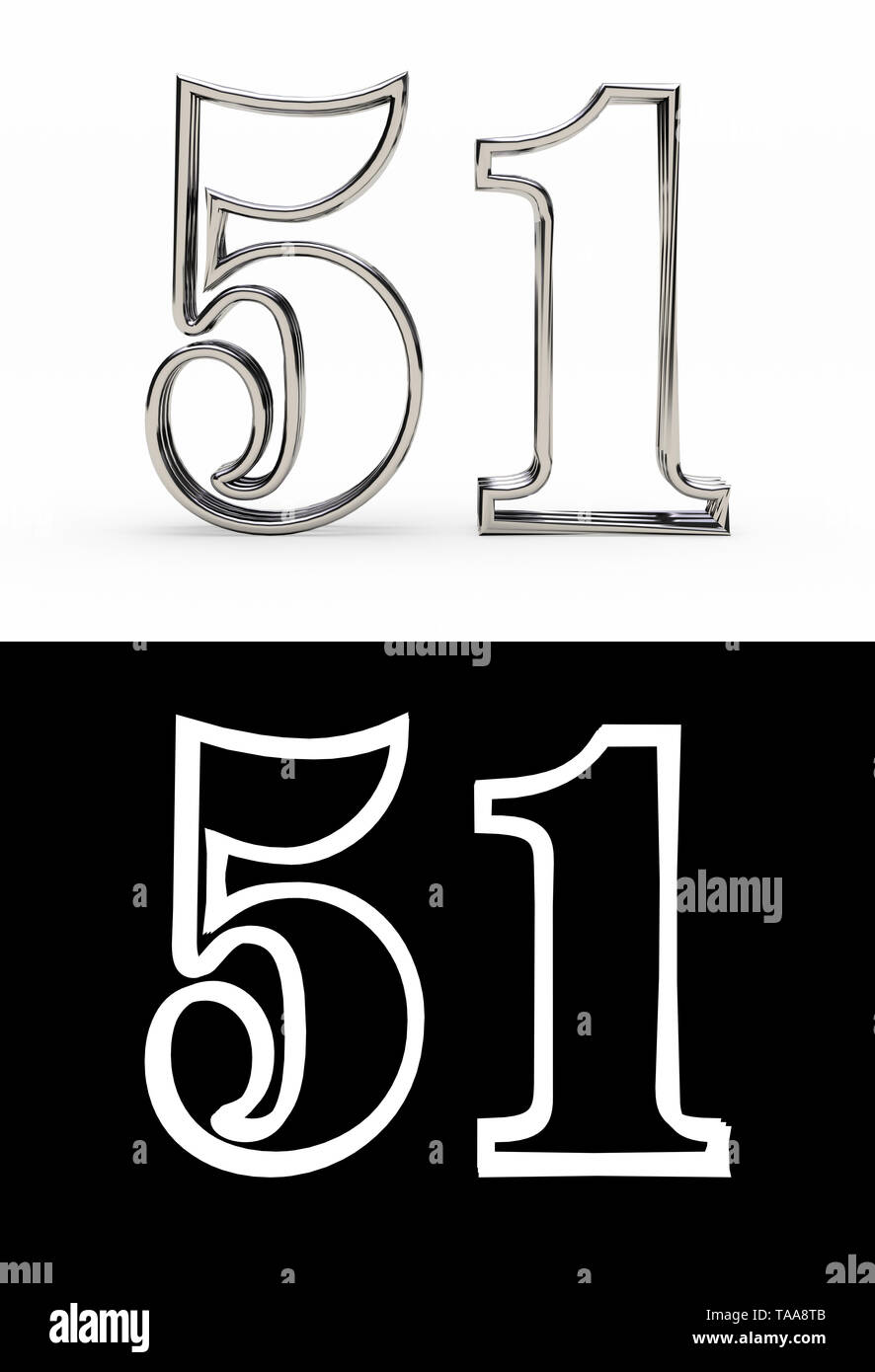 Silver number fifty-one years (number 51 years) with shadow, front view ...