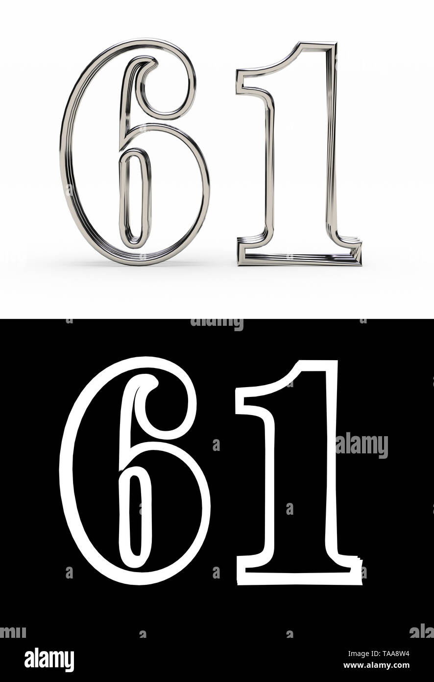 Silver number sixty-one years (number 61 years) with shadow, front view ...