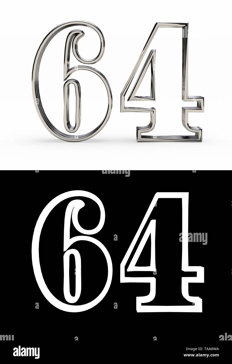 Silver number sixty-four years (number 64 years) with shadow, front ...