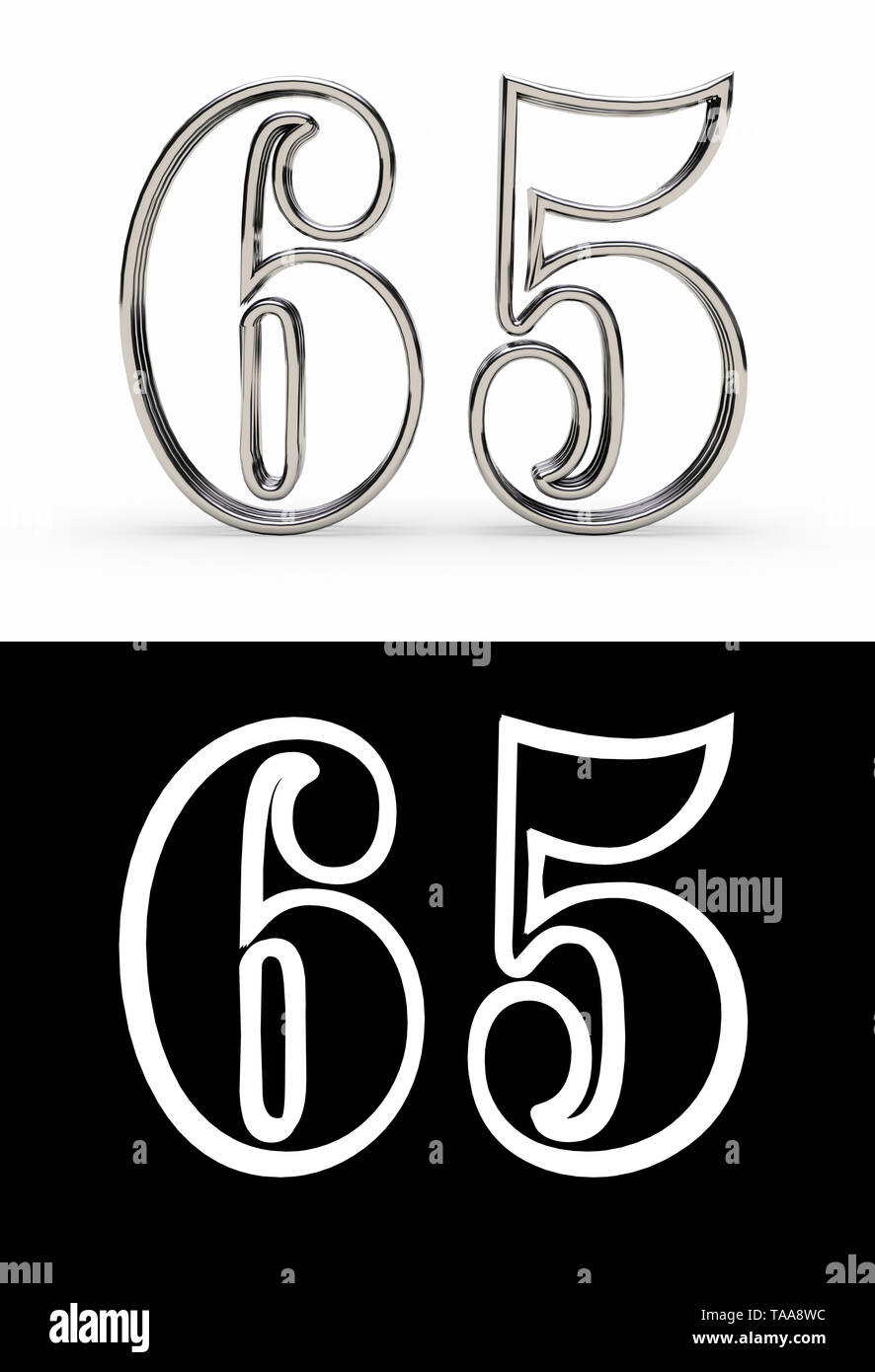 Silver number sixty-five years (number 65 years) with shadow, front ...