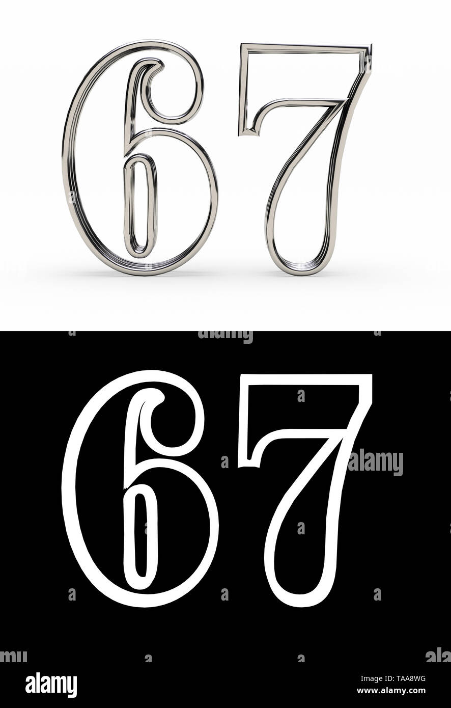 Silver number sixty-seven years (number 67 years) with shadow, front ...