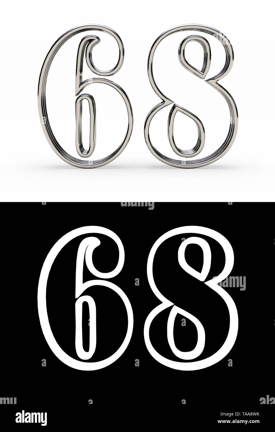 Silver number sixty-eight years (number 68 years) with shadow, front ...