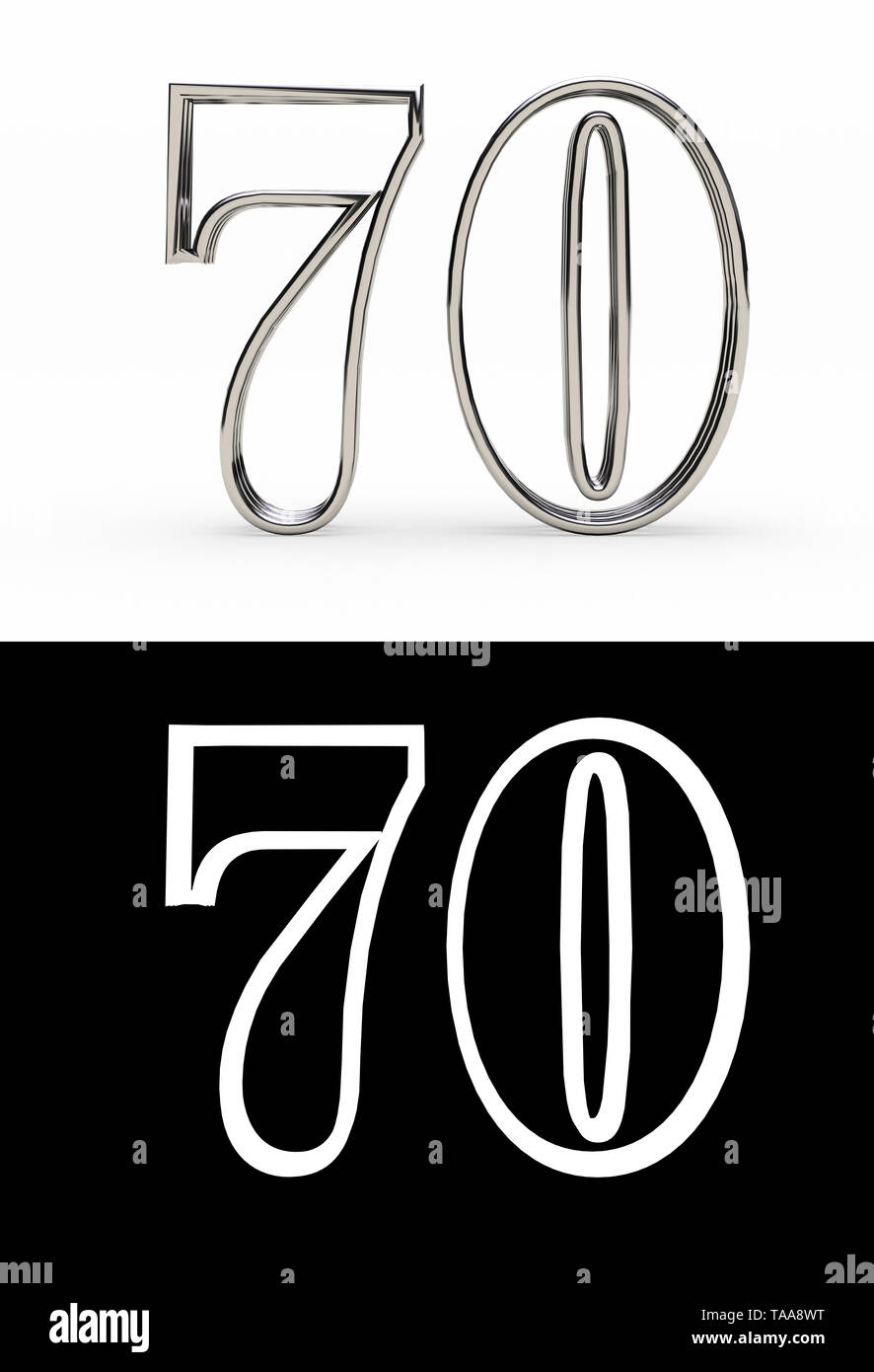 Silver number seventy years (number 70 years) with shadow, front view ...