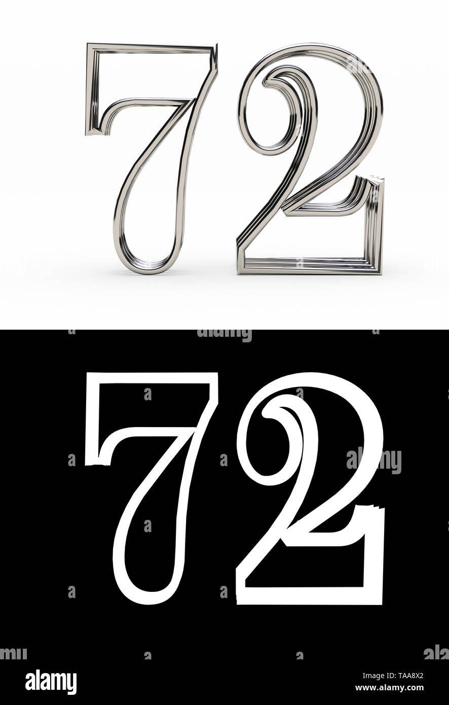 Silver number seventy-two years (number 72 years) with shadow, front ...