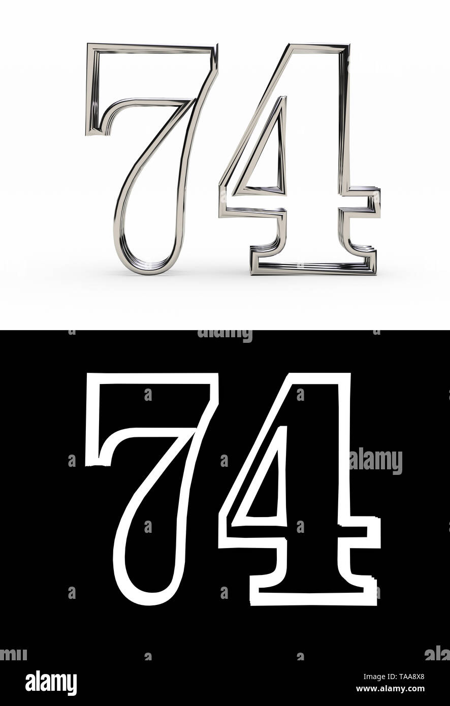 Silver number seventy-four years (number 74 years) with shadow, front ...