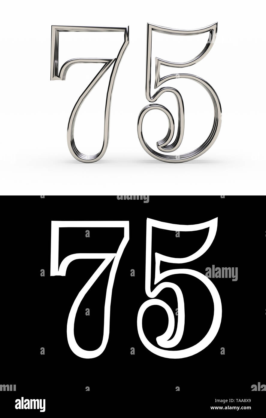 Silver number seventy-five years (number 75 years) with shadow, front ...