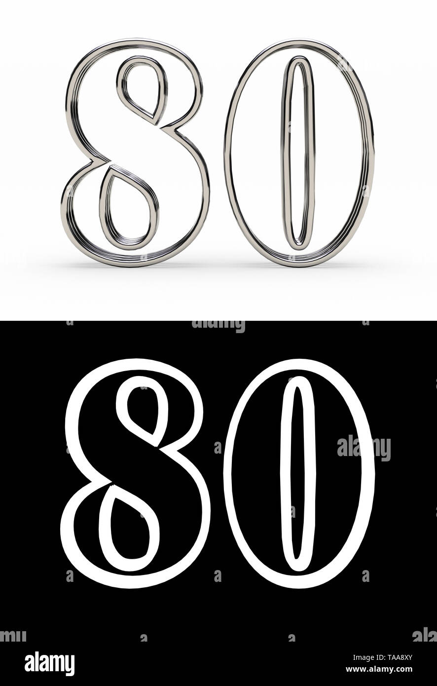 Silver number eighty years (number 80 years) with shadow, front view ...