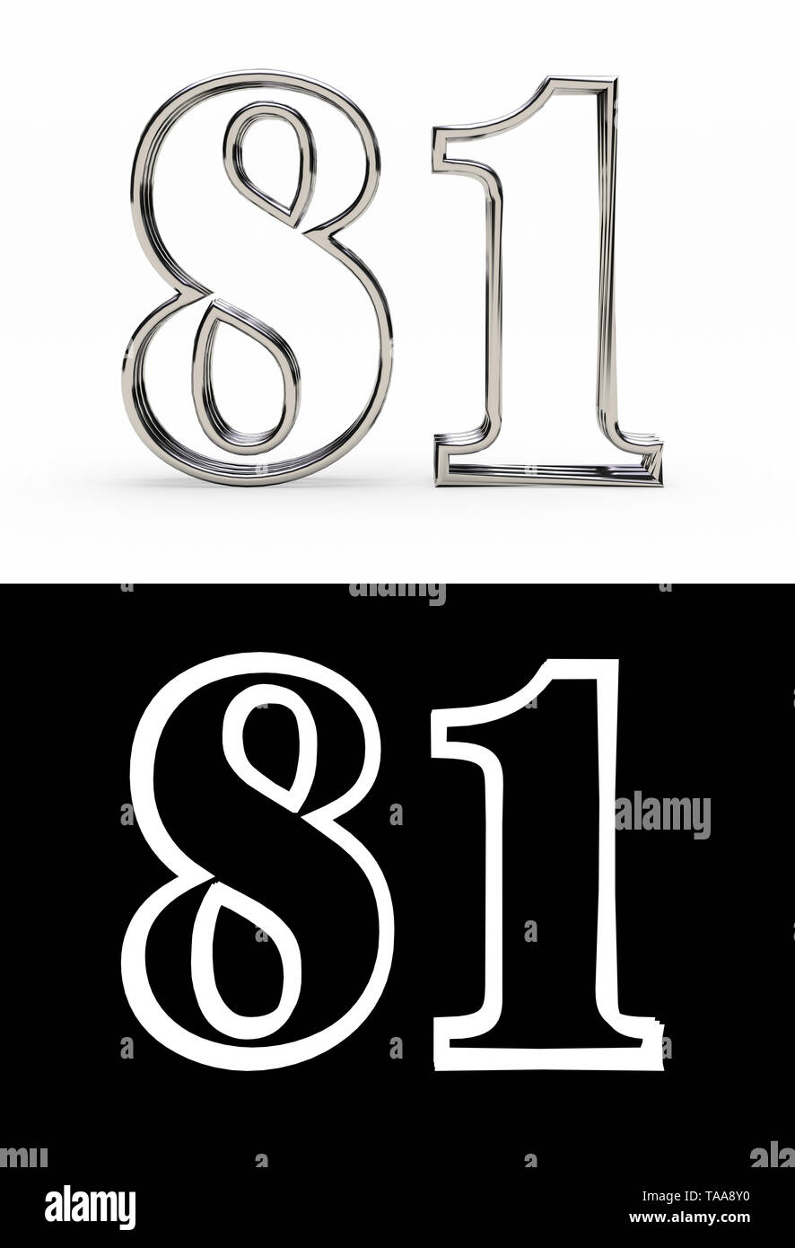 Silver number eighty-one years (number 81 years) with shadow, front ...