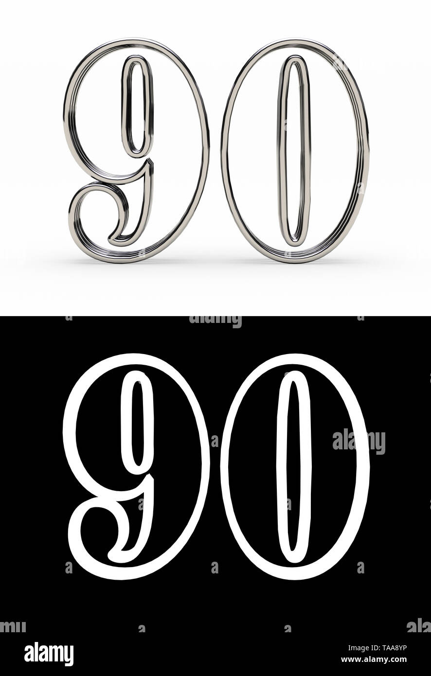 Silver number ninety years (number 90 years) with shadow, front view ...