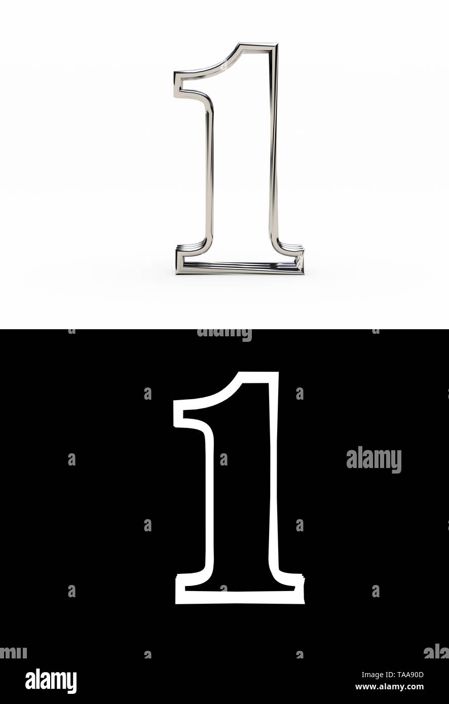 Silver number one year (number 1 year) with shadow, front view, with ...