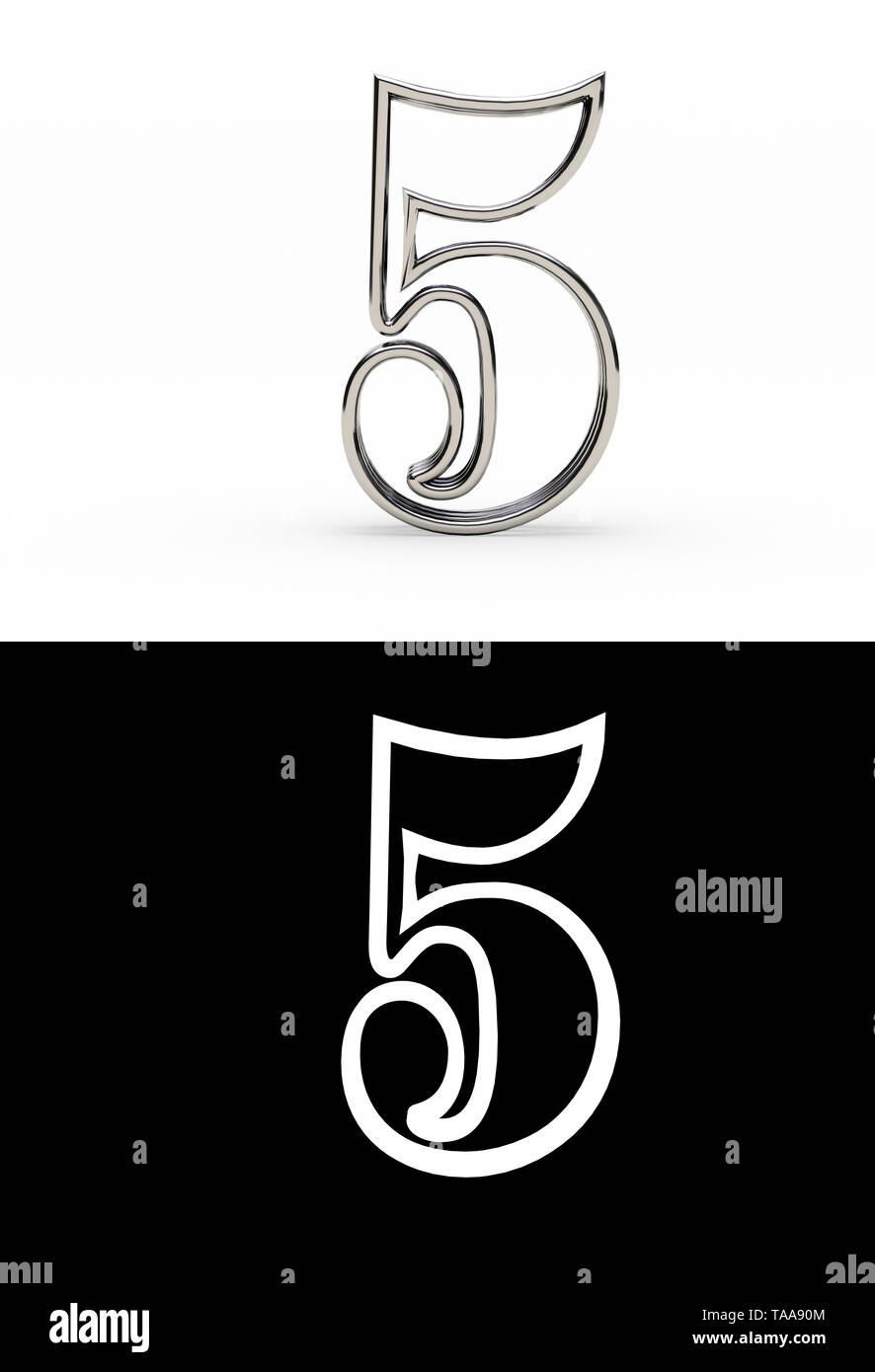 Silver number five years (number 5 years) with shadow, front view, with ...