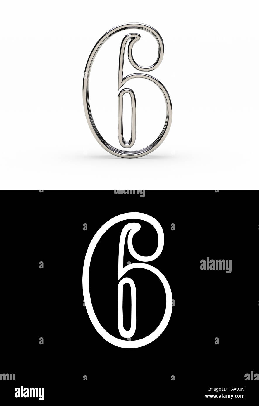 Silver number six years (number 6 years) with shadow, front view, with ...