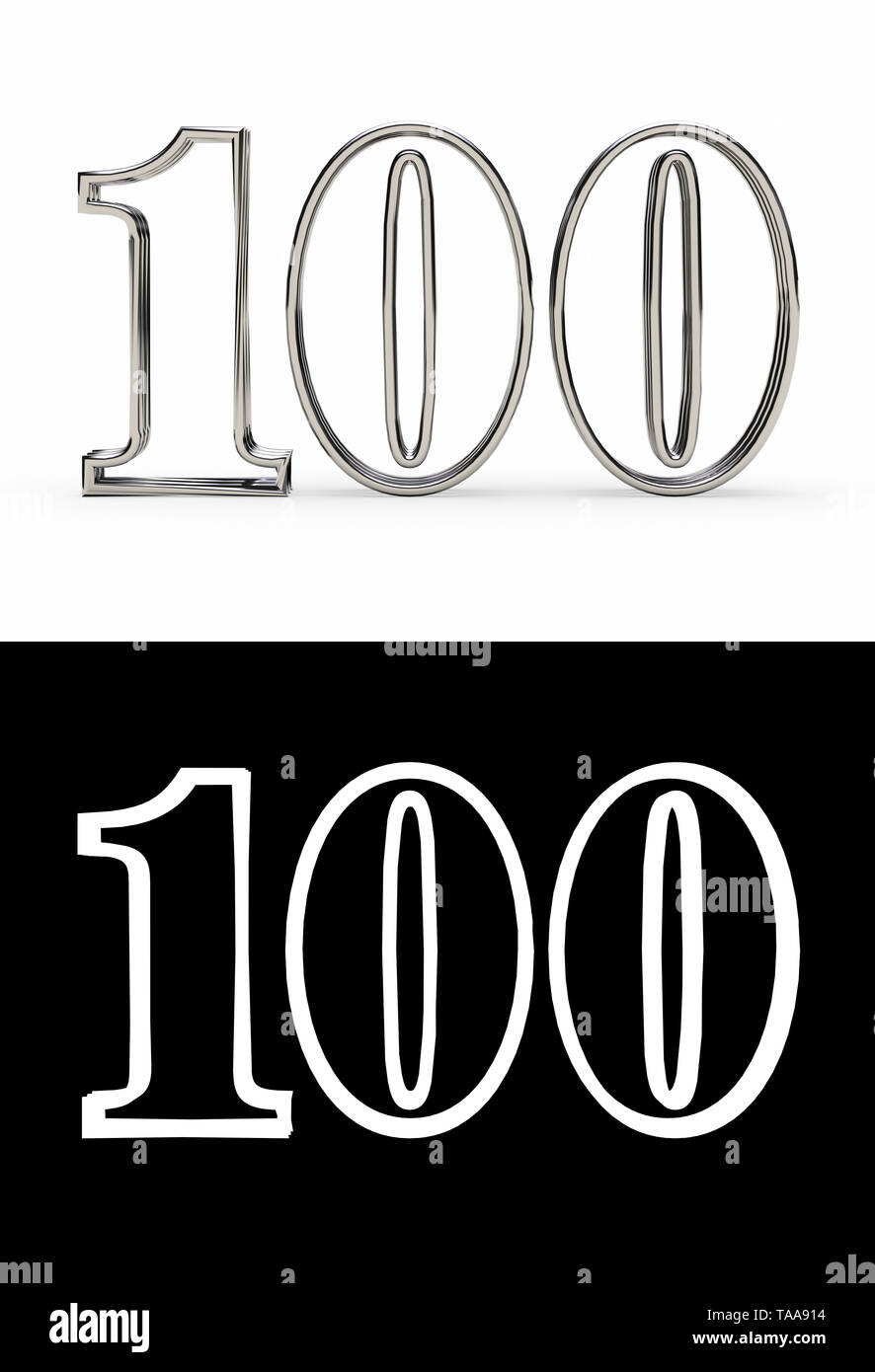 Silver number one hundred years (number 100 years) with shadow, front ...