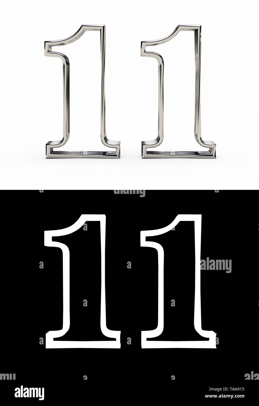 Silver number eleven years (number 11 years) with shadow, front view ...