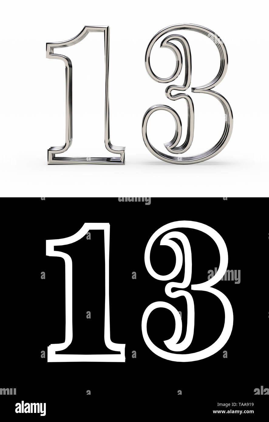 Silver number thirteen years (number 13 years) with shadow, front view ...