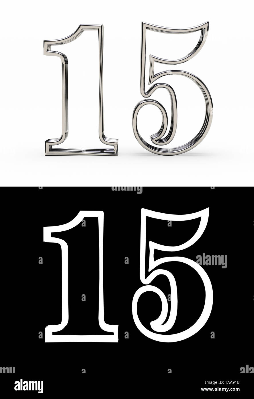 Silver number fifteen years (number 15 years) with shadow, front view ...
