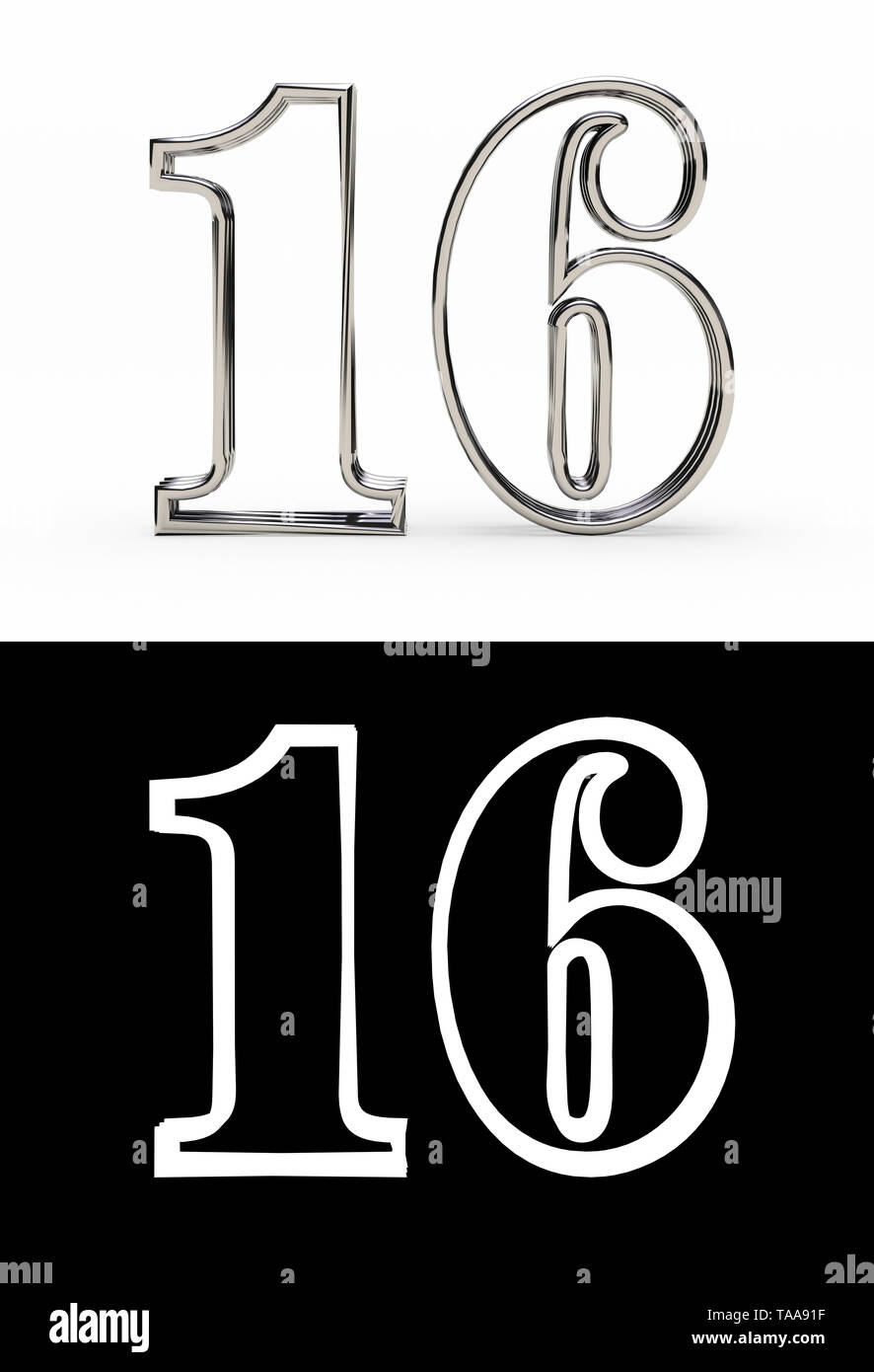 Silver number sixteen years (number 16 years) with shadow, front view ...