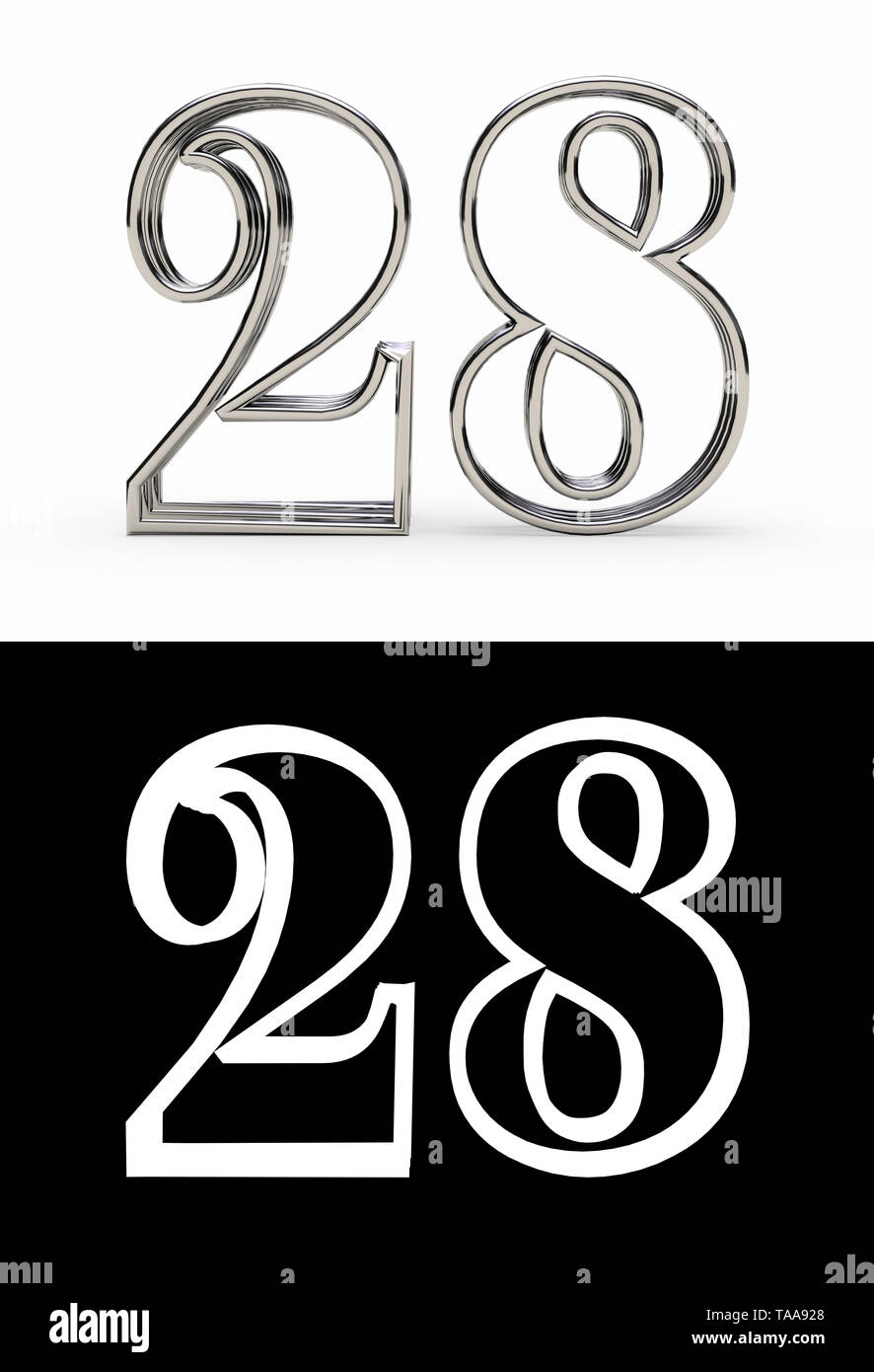 Silver number twenty-eight years (number 28 years) with shadow, front ...