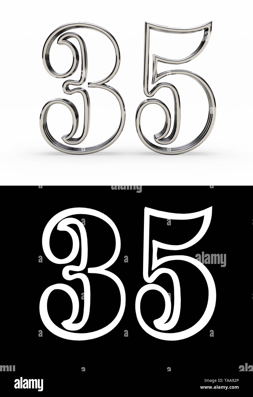 Silver number thirty-five years (number 35 years) with shadow, front ...